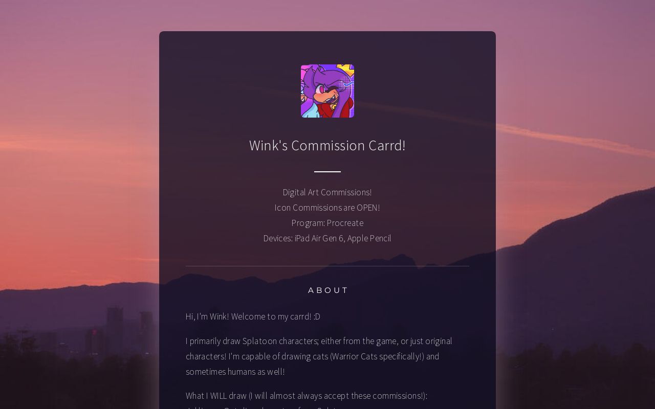 Wink's Commission Carrd!